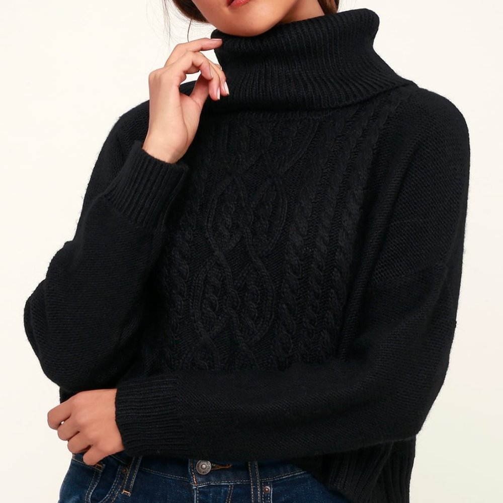 Lulus Say Anything Turtleneck Sweater - Black Size L - Gem